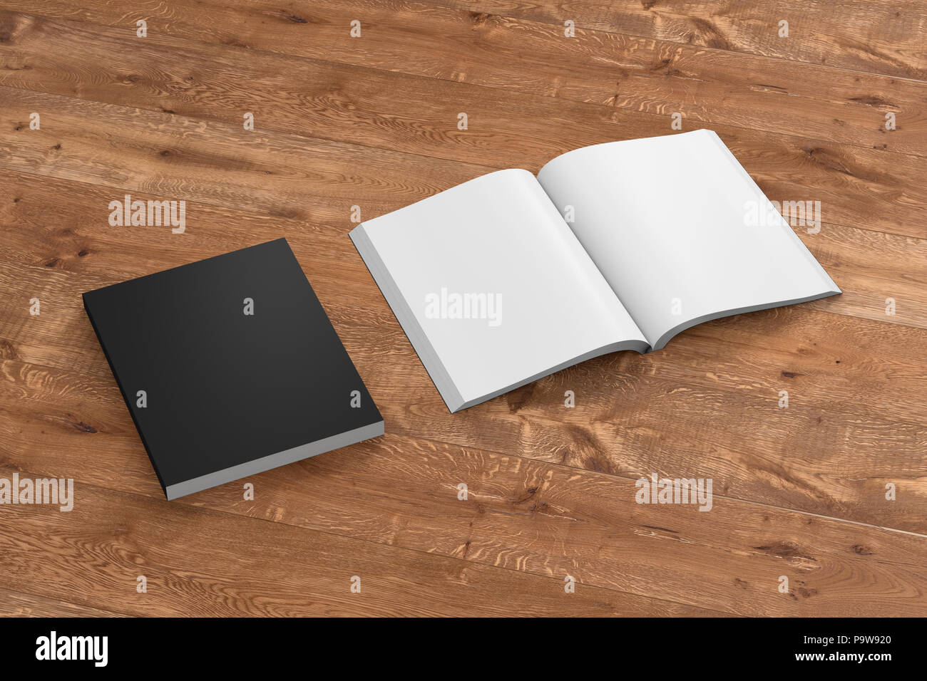 Blank black portrait soft cover book with glossy paper on wooden ...