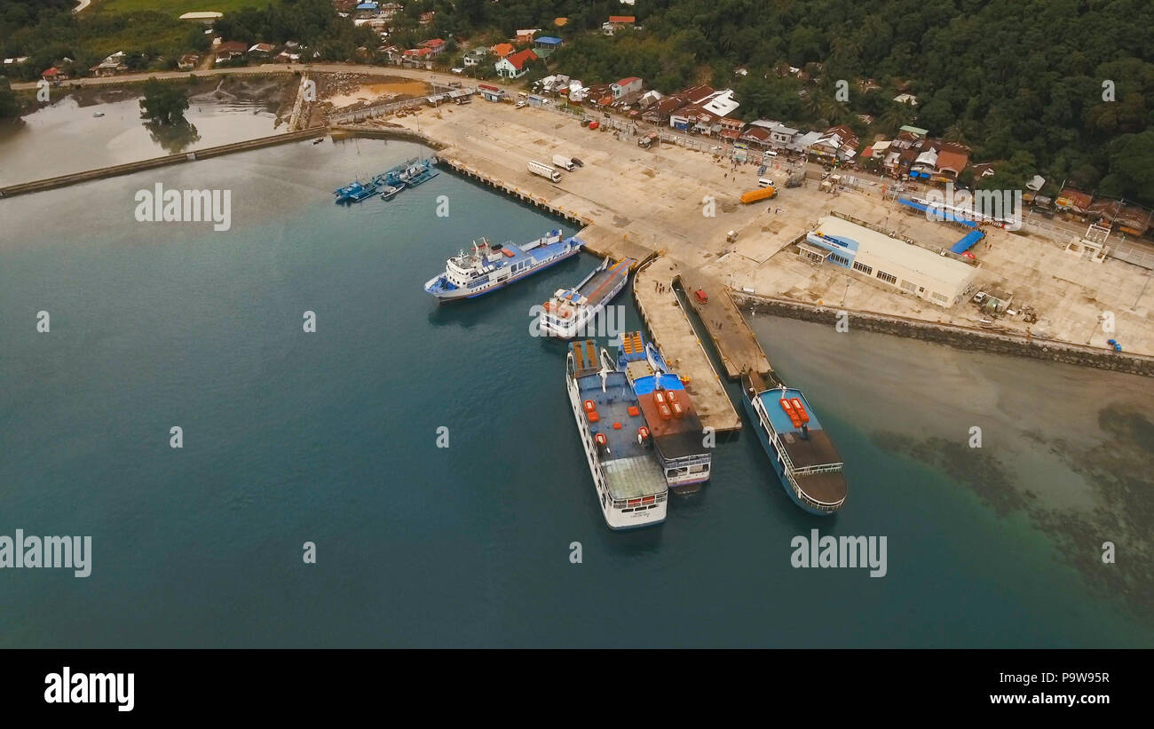 Aerial view:passenger ferry terminal with ferry boats.Ferries for ...