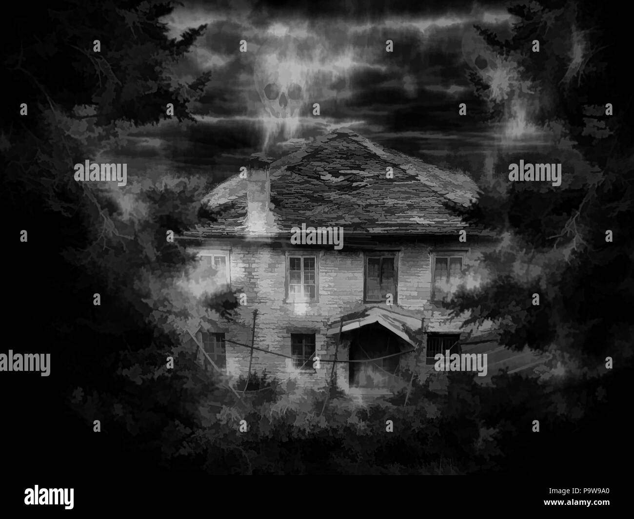 Dark fantasy castle illustration Black and White Stock Photos & Images ...