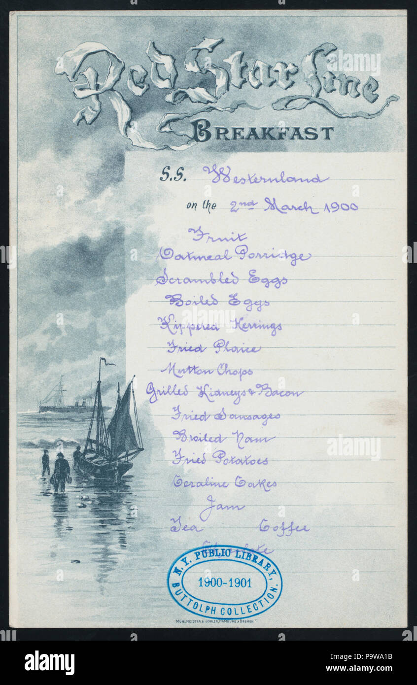 241 BREAKFAST (held by) RED STAR LINE (at) SS WESTERNLAND (SS;) (NYPL ...