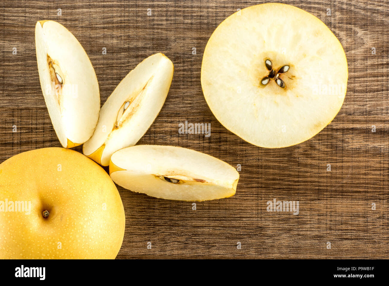 Chinese golden pears top view Nashi variety isolated on wooden ...