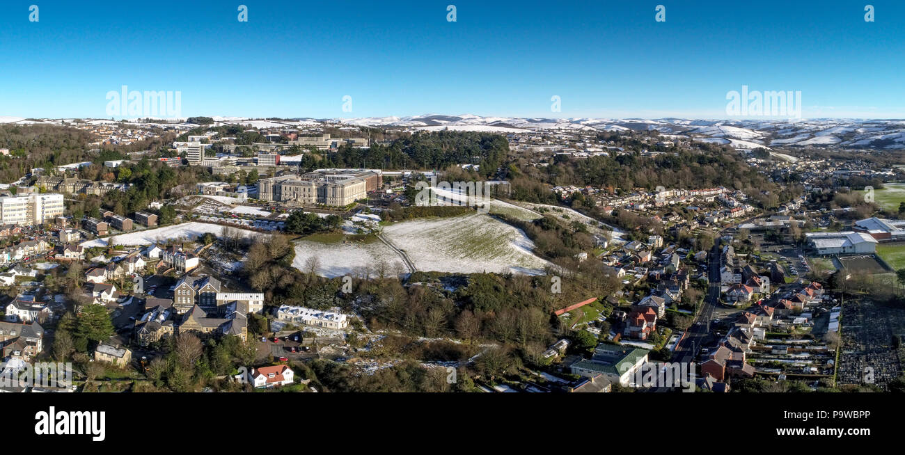 Aerial view of ABERYSTWYTH, showing the National Library of Walers, on ...