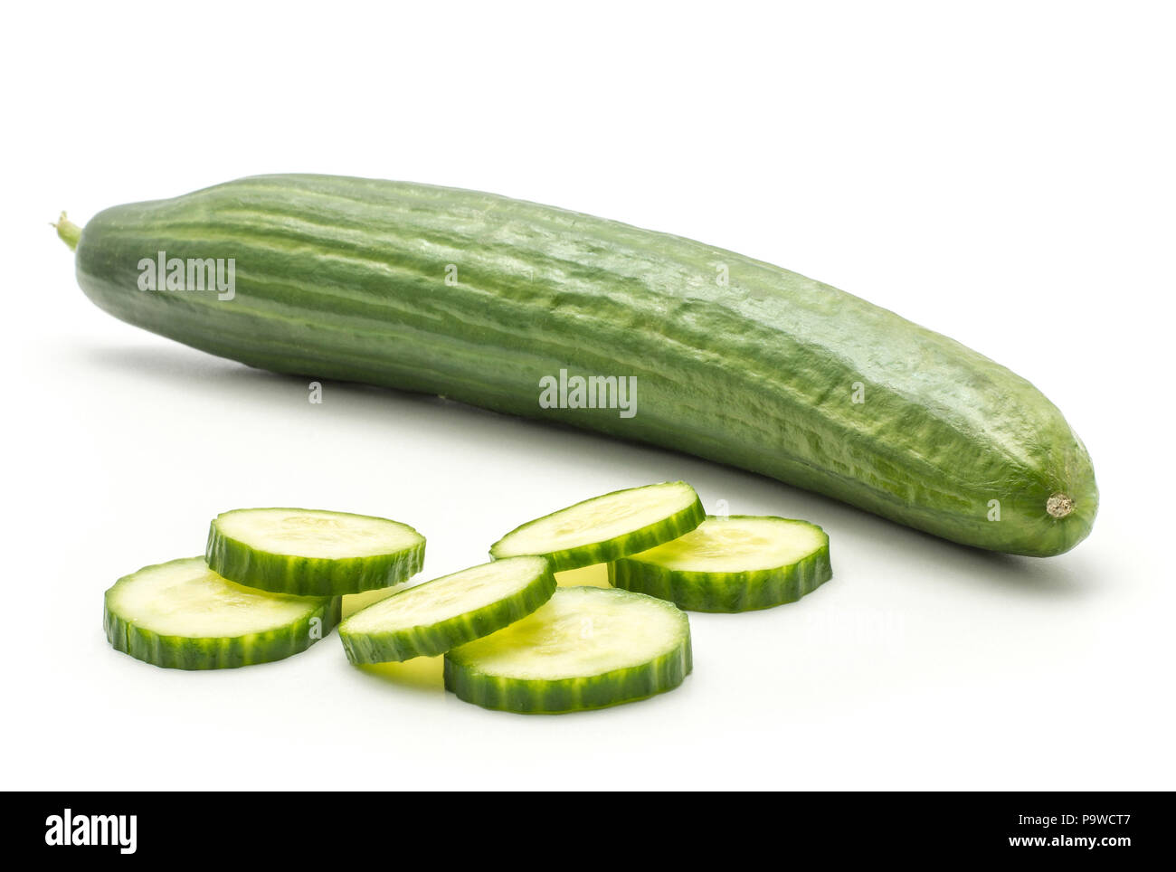 One European cucumber with six slices (burpless, seedless, hothouse ...