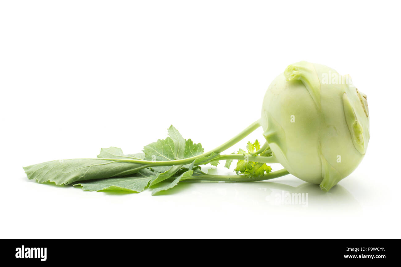 Kohlrabi (German turnip or turnip cabbage) with leaves isolated on ...