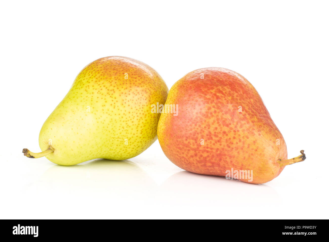 Group of two whole fresh red pear forelle variety isolated on white ...