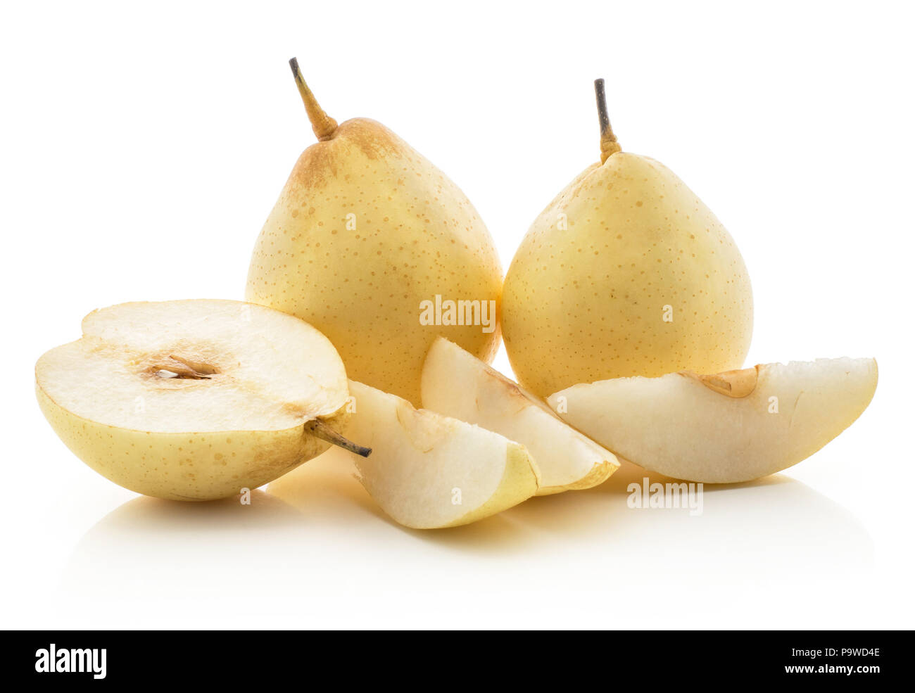 Nashi pears stack (Russet pear) isolated on white background two whole ...