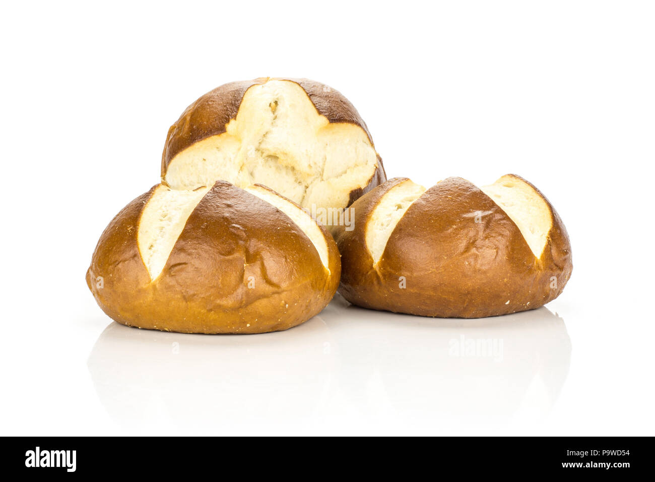 Fresh Bavarian bread buns stack isolated on white background three ...