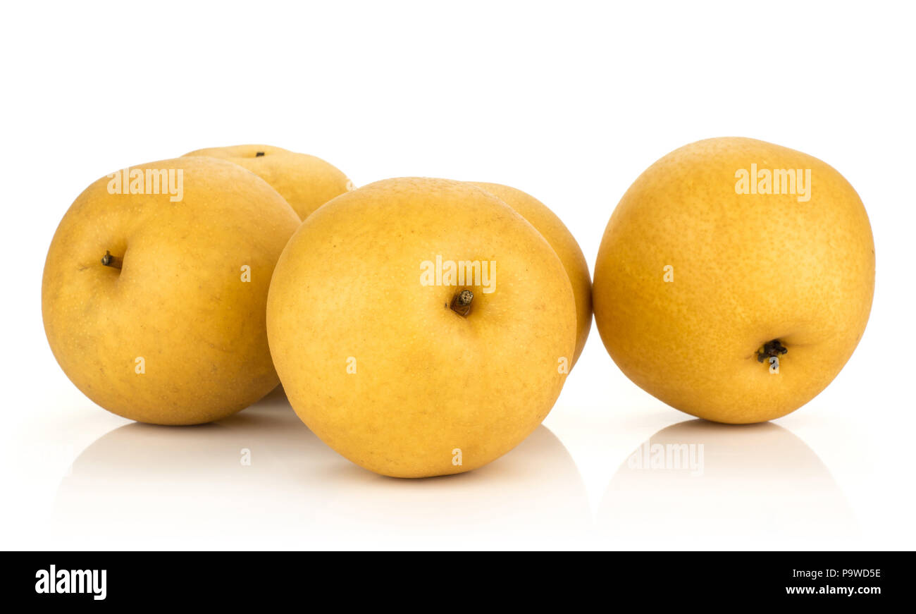 Chinese golden pears set Nashi variety isolated on white background ...