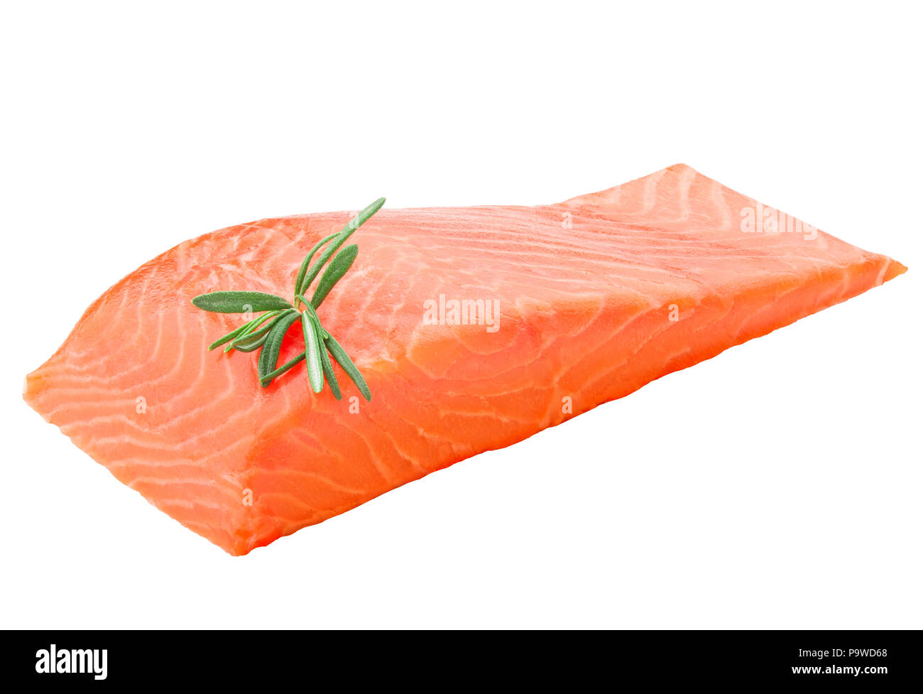 A piece of fresh raw salmon fish on a white background isolated ...