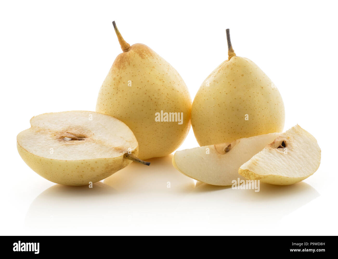 Nashi pears stack (Russet pear) isolated on white background two whole ...