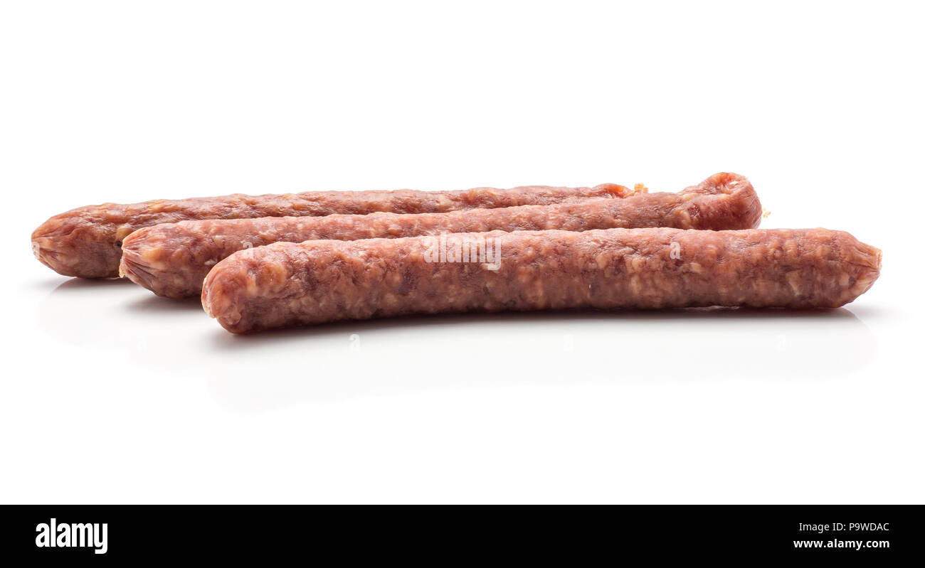 Hungarian dry sausages pepperoni isolated on white background three ...