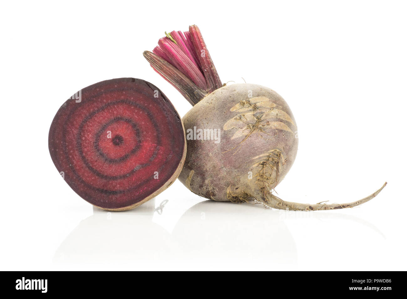 Red beet one bulb and section half isolated on white background cross ...