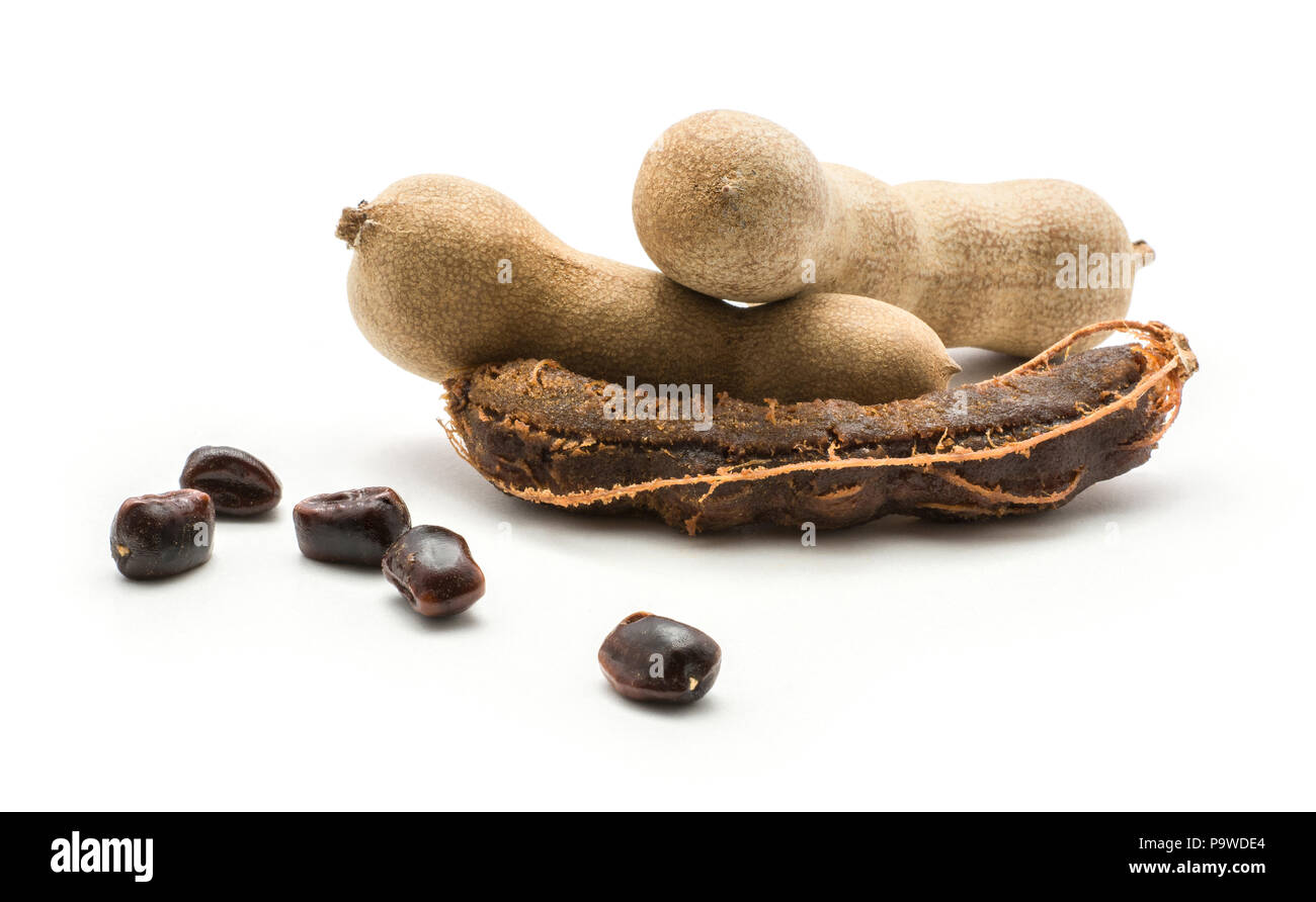 Indian dates tamarind one without shell and five seeds isolated on ...