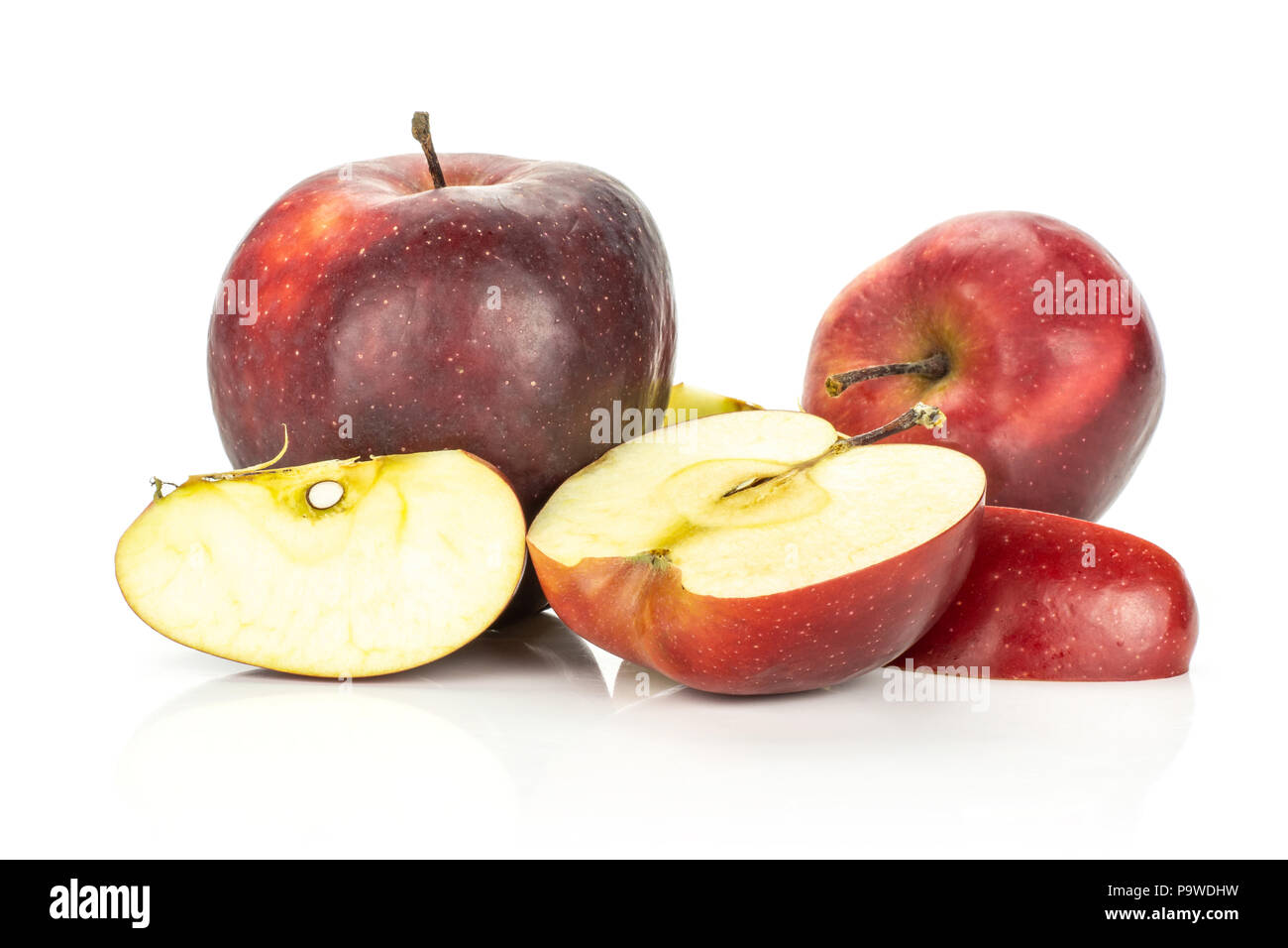 Sliced Red delicious apples set isolated on white background Stock ...