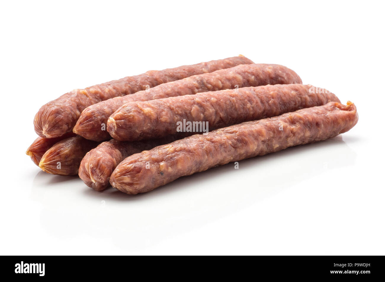Hungarian dry sausages pepperoni stack isolated on white background ...