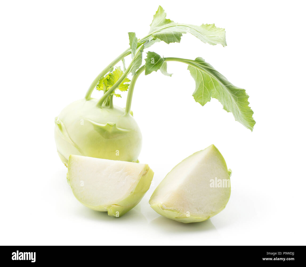 Kohlrabi (German turnip or turnip cabbage) with fresh leaves isolated ...