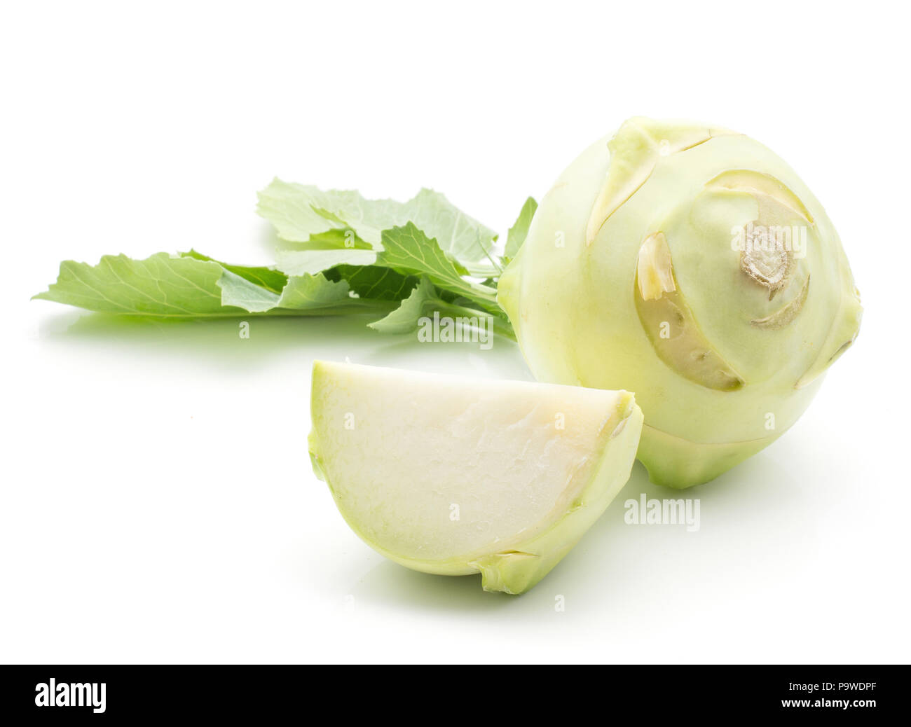 Kohlrabi (German turnip or turnip cabbage) with fresh leaves isolated ...