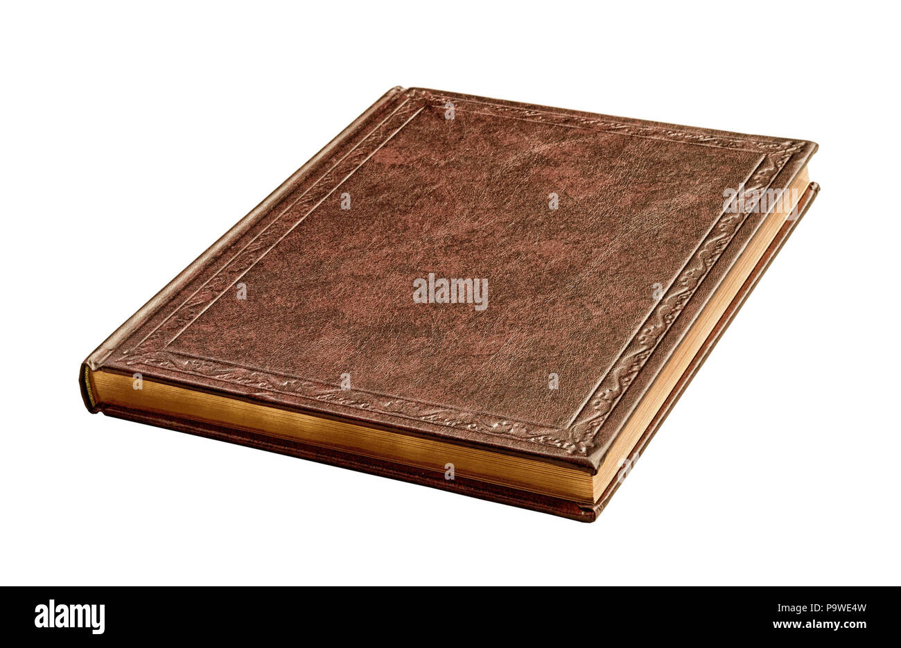 brown book with gold pages isolated on white background Stock Photo - Alamy