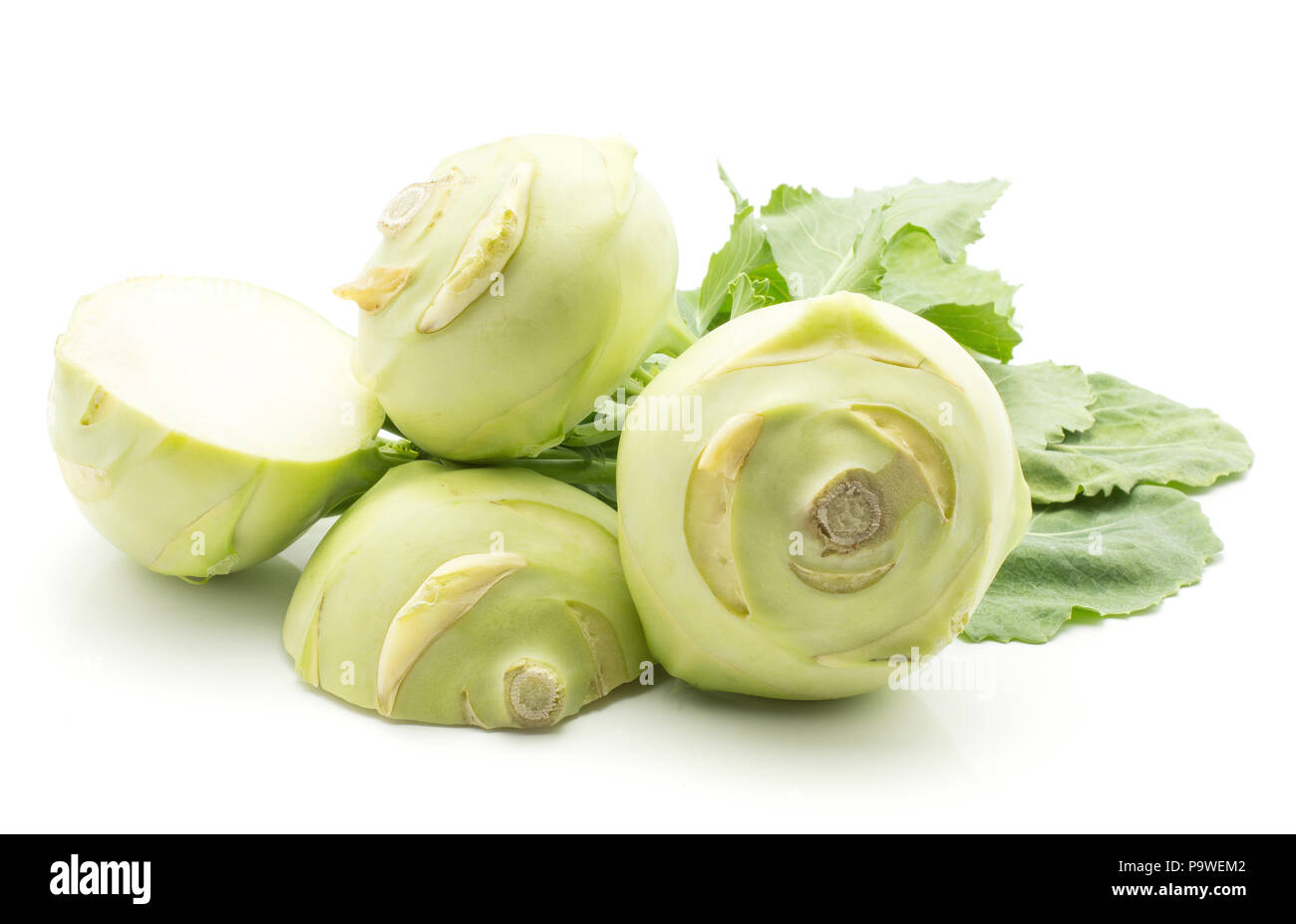 Kohlrabi (German turnip or turnip cabbage) with fresh leaves isolated ...
