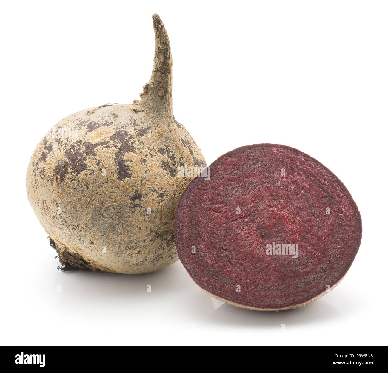 Beetroot (raw red beet) isolated on white background one bulb and cross ...
