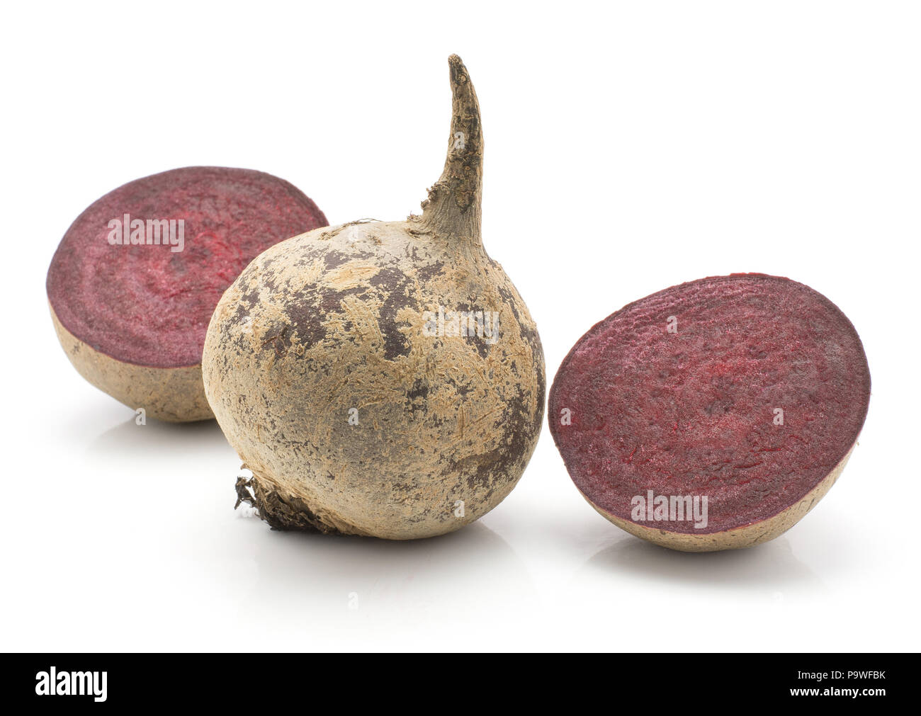 Beetroot (raw red beet) isolated on white background one bulb and two ...