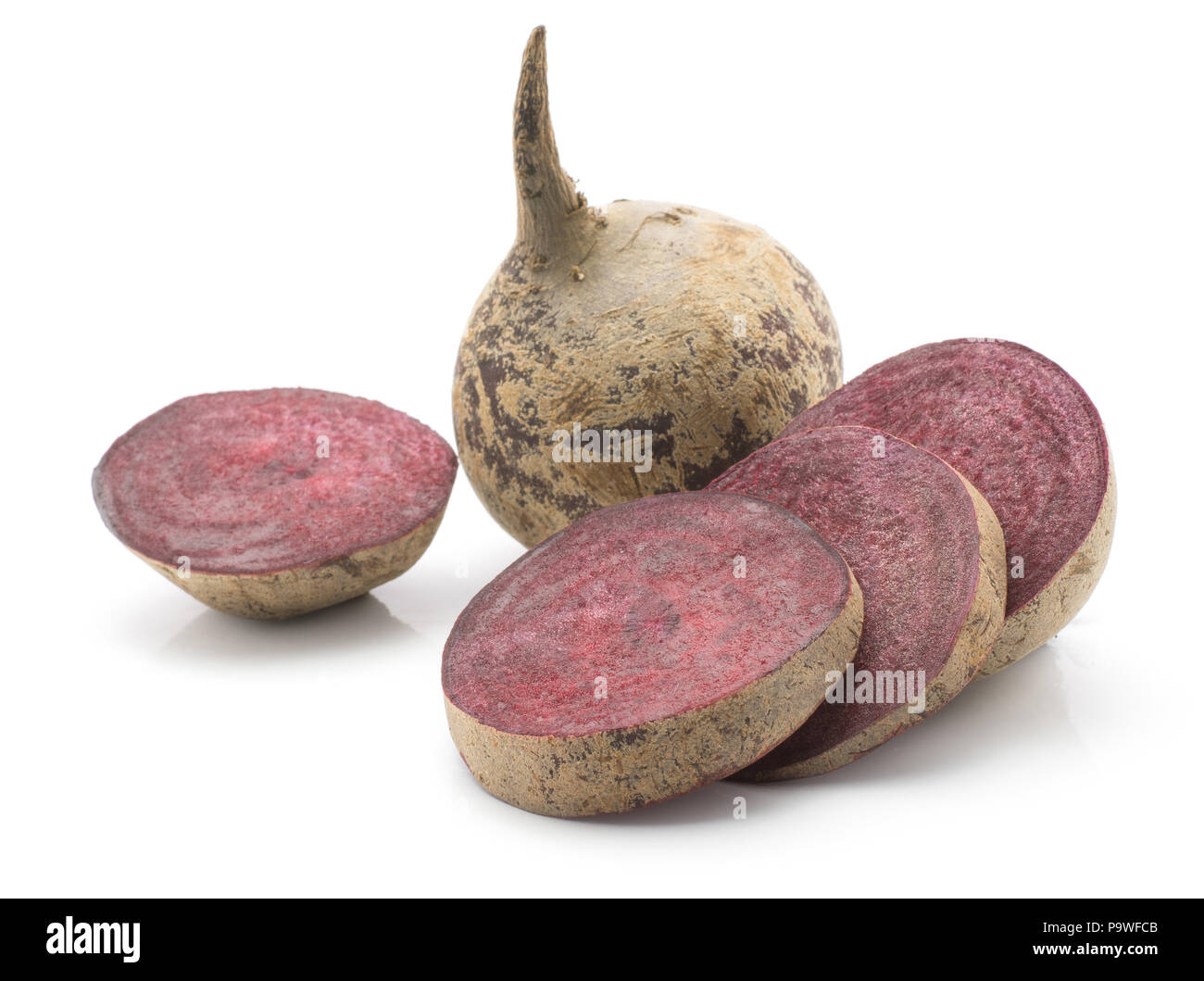 Beetroot (raw red beet) isolated on white background one bulb and four ...
