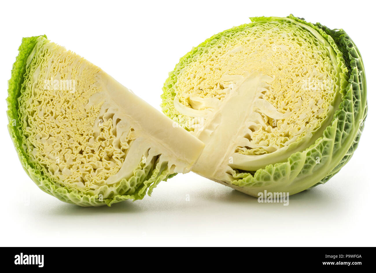 Sliced savoy cabbage one half and quarter slice isolated on white ...