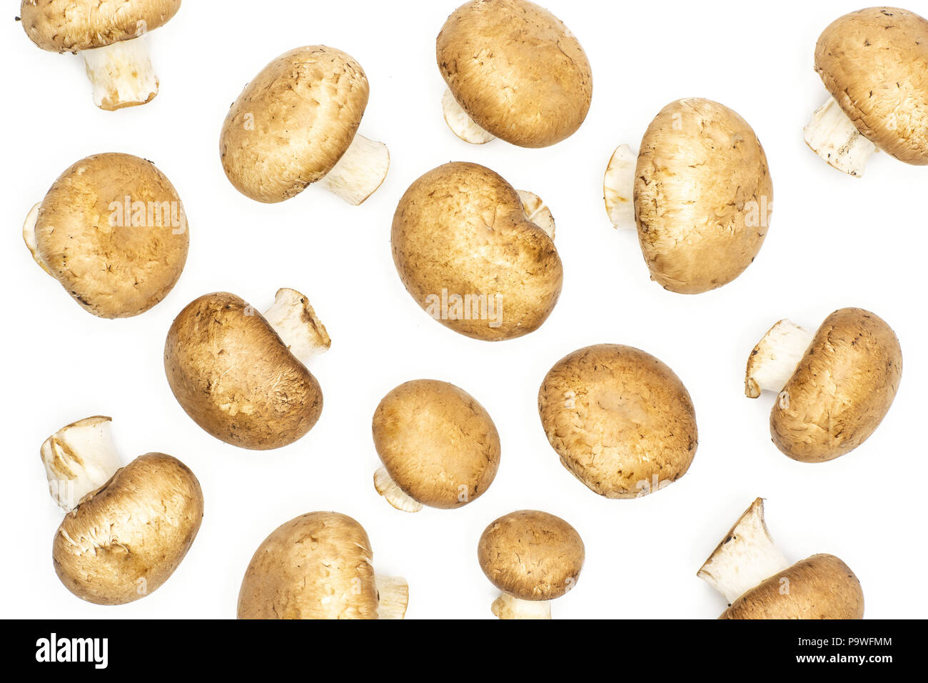 Fresh brown champignons top view isolated on white background raw ...