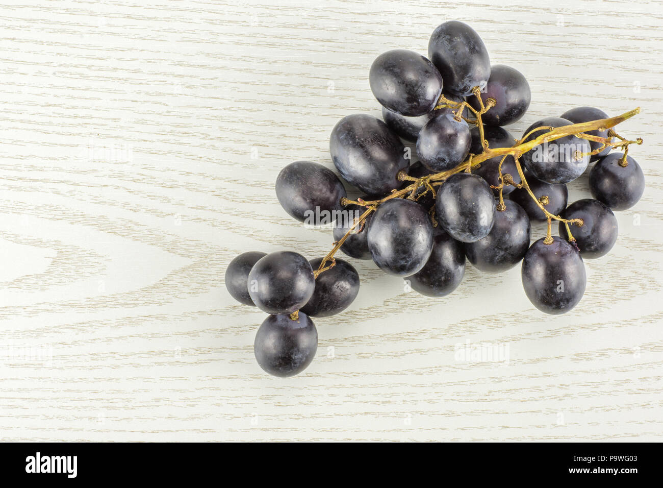 Black grape cluster (autumn royal variety) table top isolated on grey ...