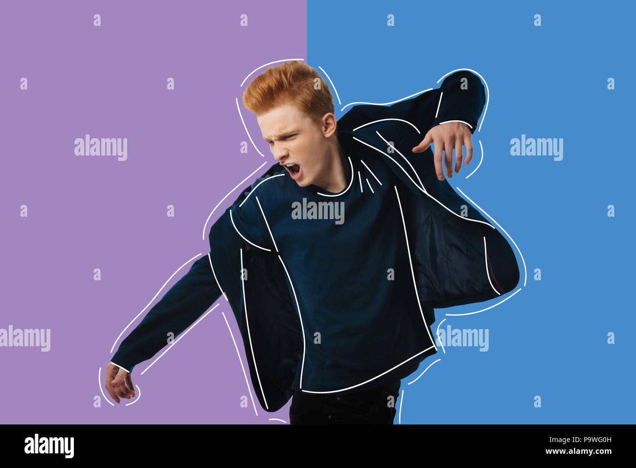 Emotional professional dancer jumping while creating a new movement ...