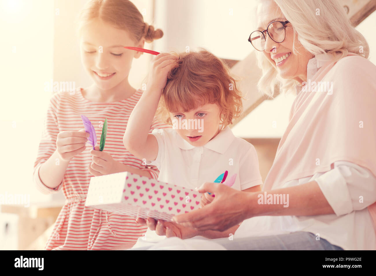 Have no time for worries. Positive minded senior woman smiling broadly ...