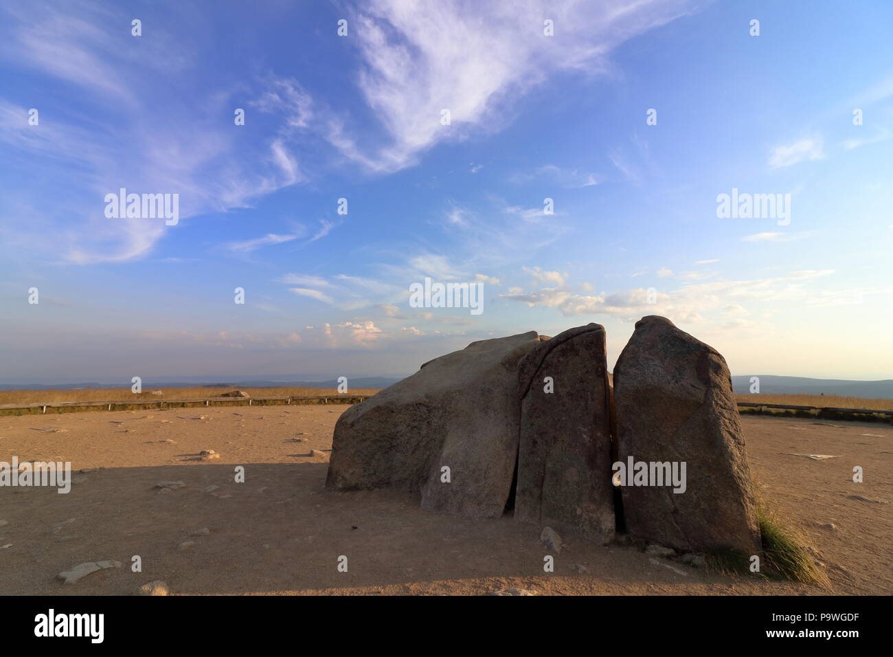Mount Brocken with summit stone, Harz mountain range, Saxony-Anhalt ...