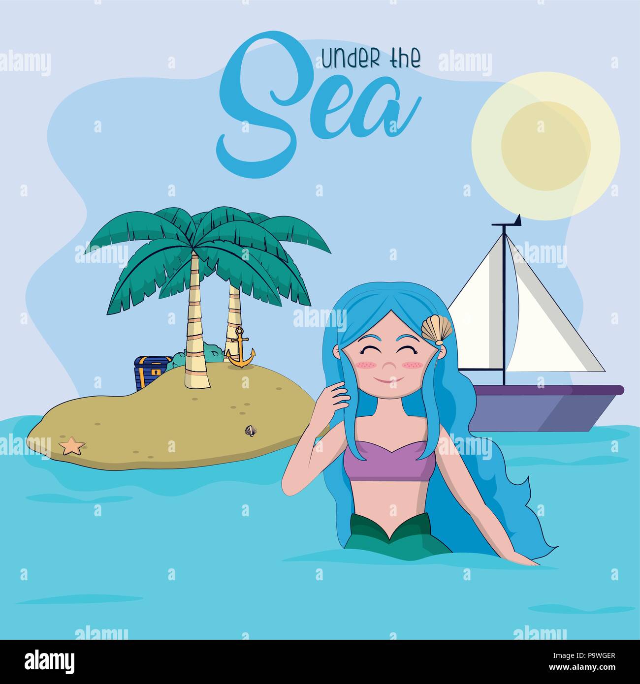 Beautiful and magic mermaid cartoon Stock Vector Image & Art - Alamy