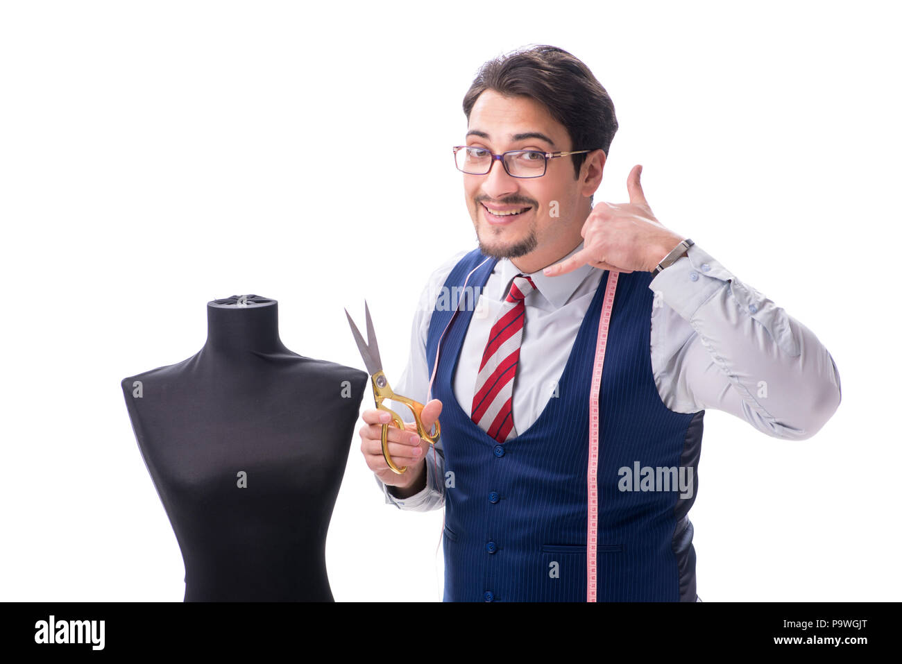 Male tailor isolated on white background Stock Photo - Alamy