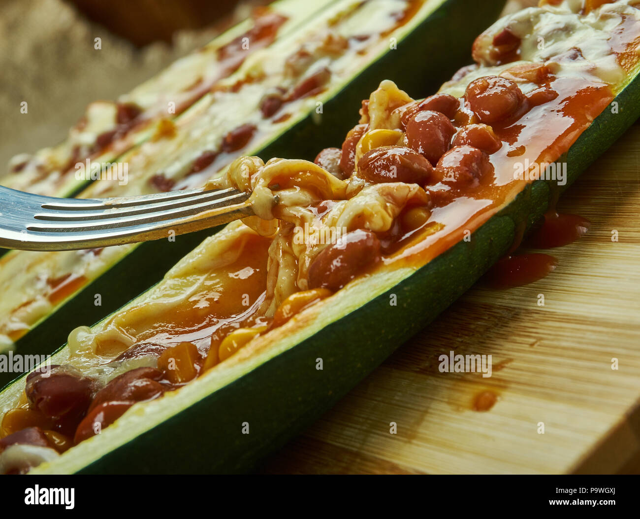 Mexican Zucchini Burrito Boats close up Stock Photo - Alamy