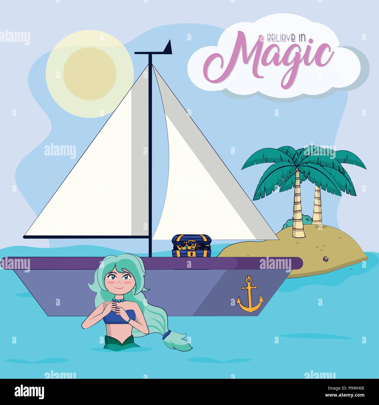 Beautiful and magic mermaid cartoon Stock Vector Image & Art - Alamy