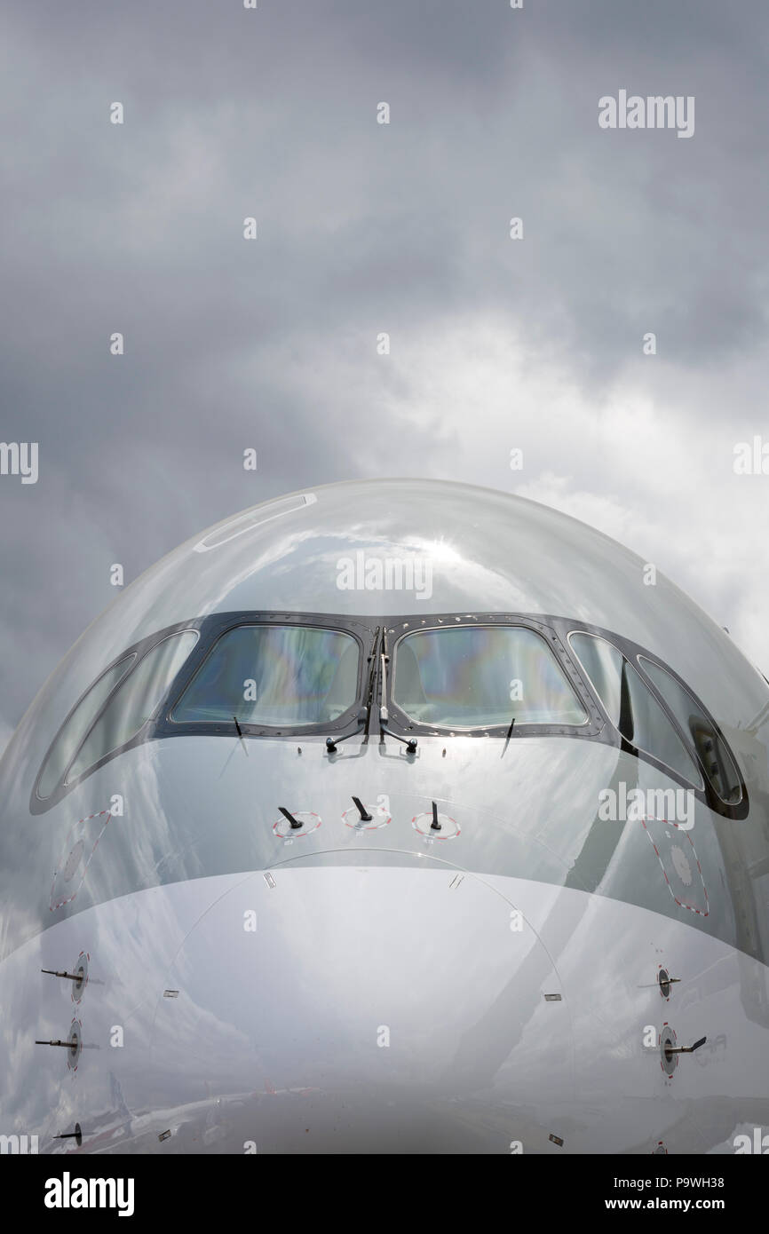 Nose detail of a Qatar Airways Airbus A350-1000 at the Farnborough ...
