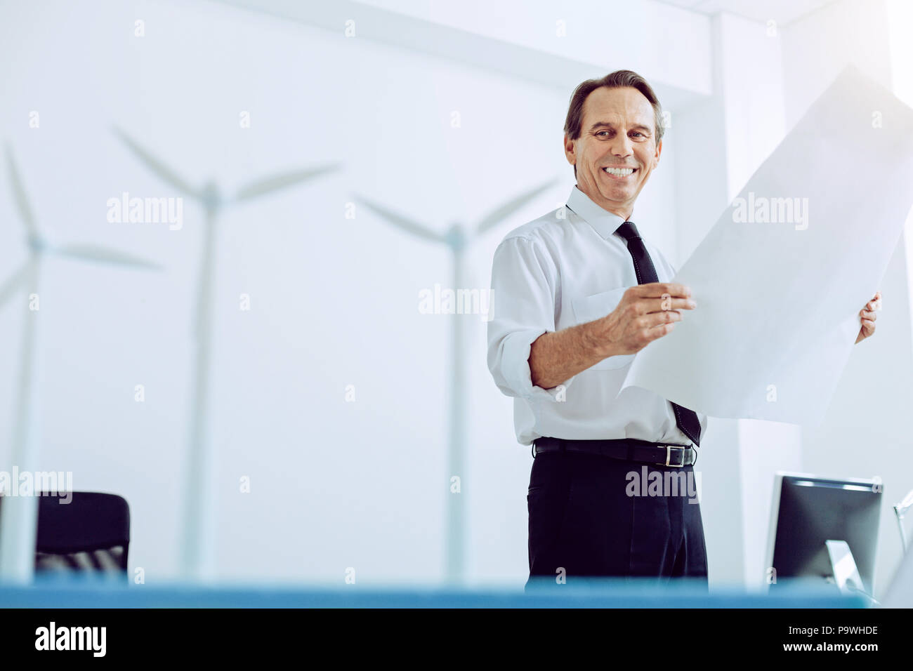 Emotional person. Cheerful enthusiastic skilled engineer looking ...