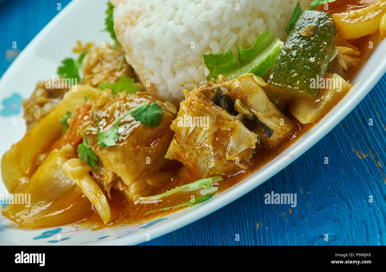 Seychelles fish curry with coconut rice , traditional Seychellois ...