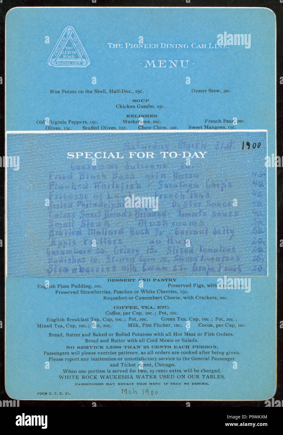 367 DAILY MENU (held by) PIONEER DINING CAR LINE (at) EN ROUTE (RR ...
