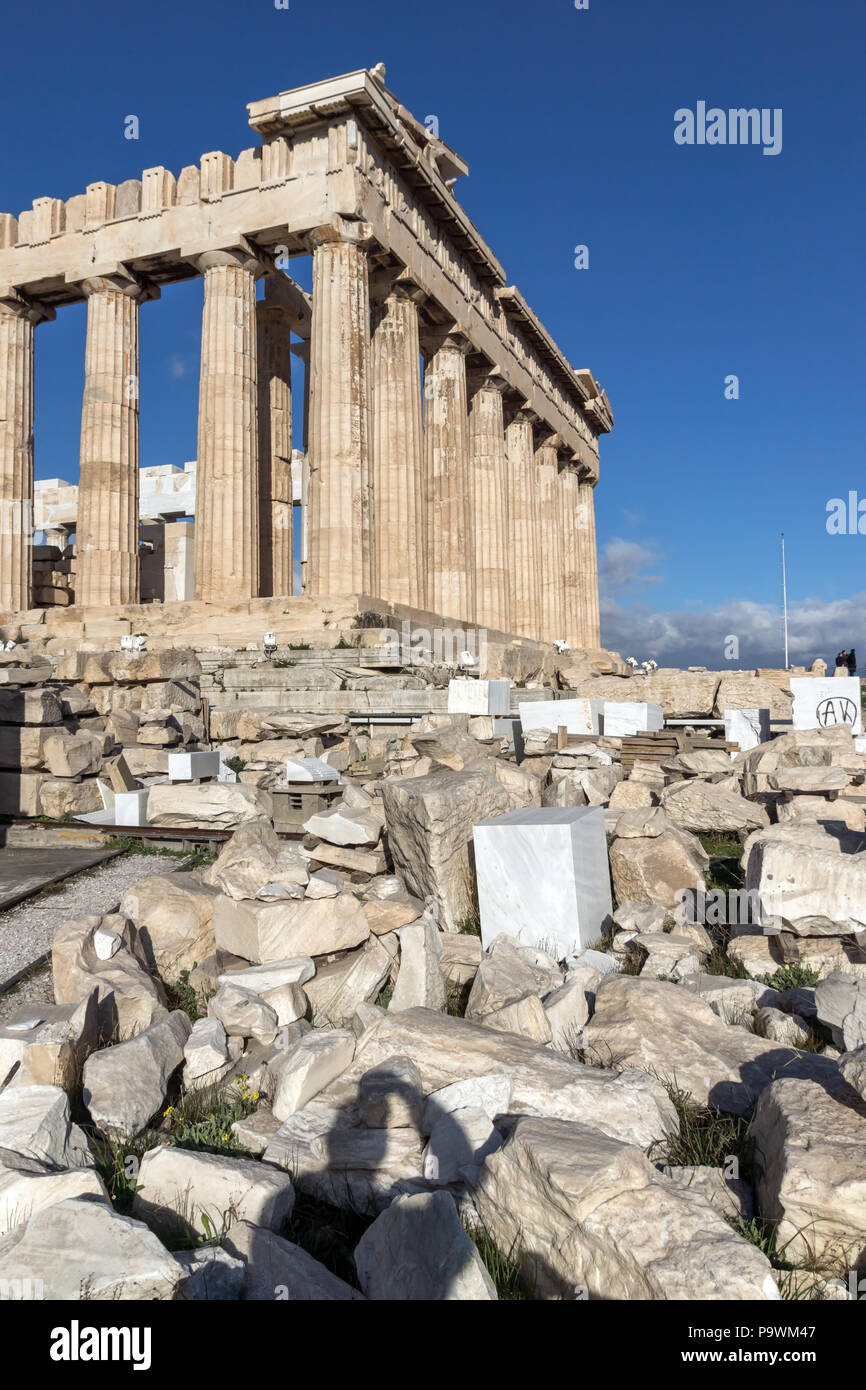 ATHENS, GREECE - JANUARY 20 2017: Amazing panorama of The Parthenon in ...