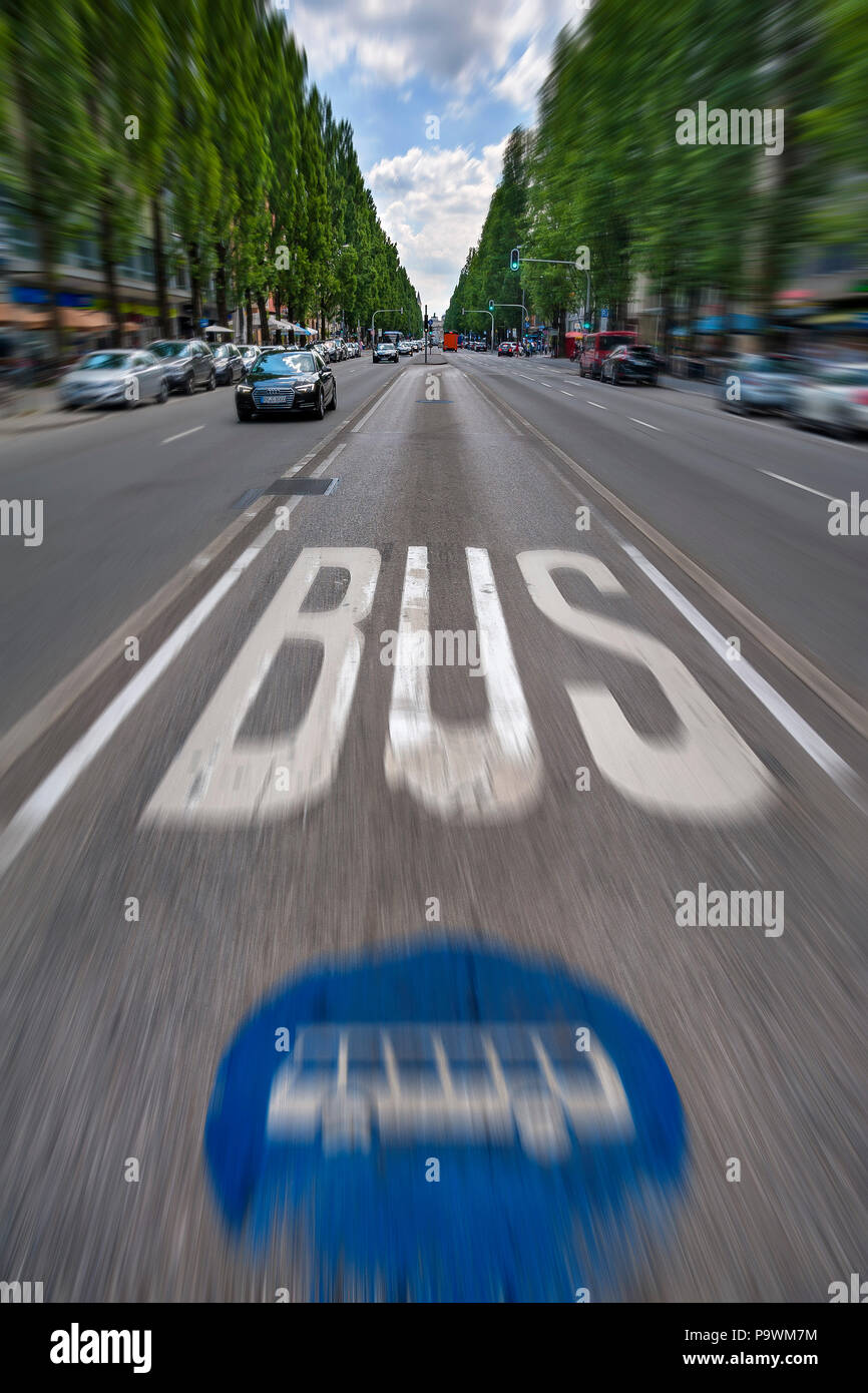 Lane for buses, Leopoldstraße, Schwabing, Munich, Upper Bavaria ...