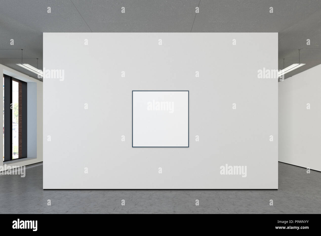 Square blank poster in the gallery with clipping path around poster. 3d ...