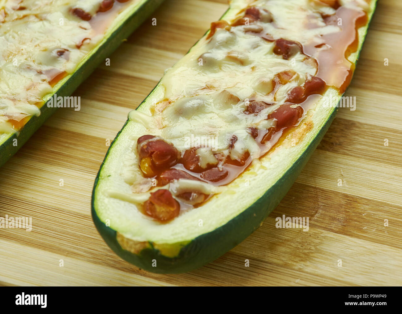 Mexican Zucchini Burrito Boats close up Stock Photo - Alamy