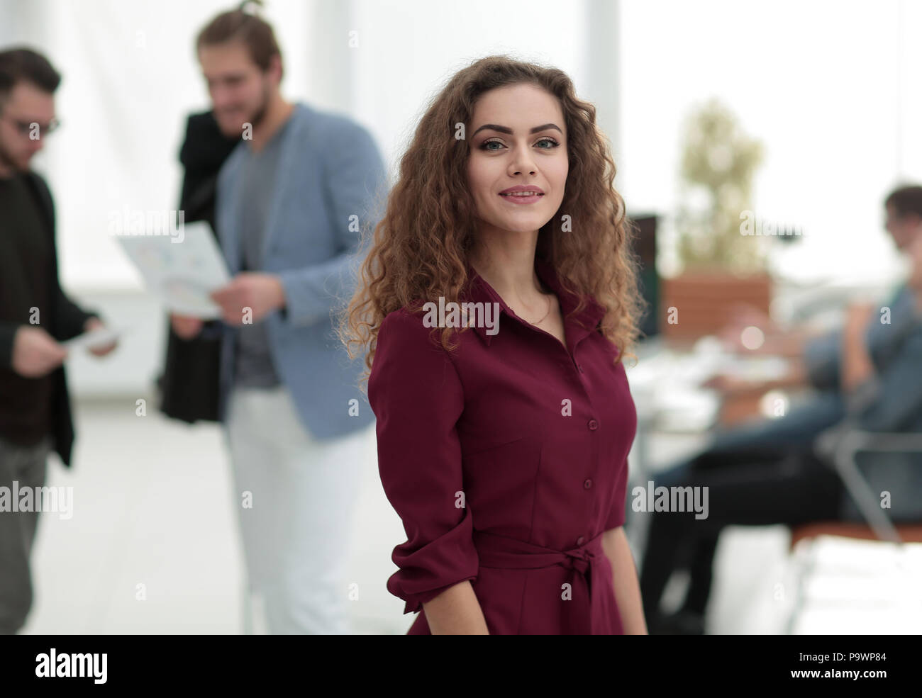 Fashion model standing designer clothing smiling hi-res stock ...