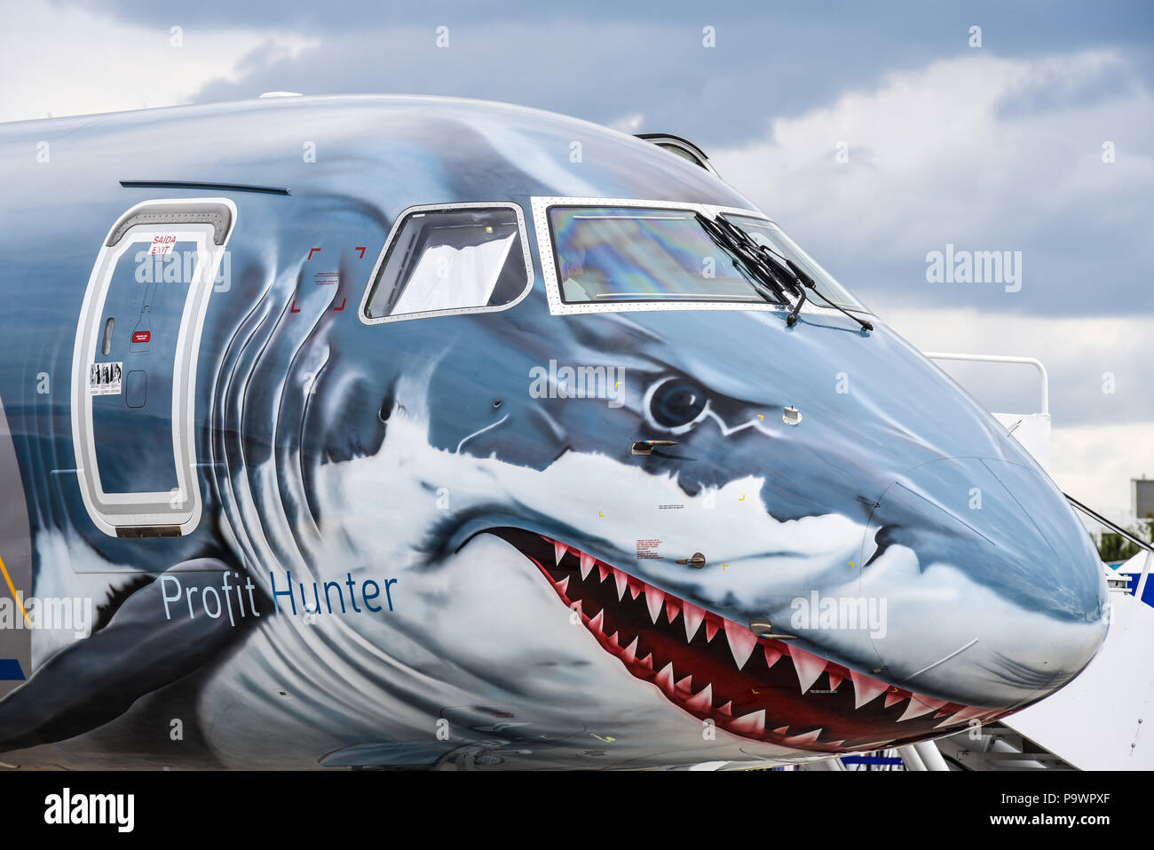 Embraer E190-E2 jet plane Profit Hunter shark scheme nose at the ...