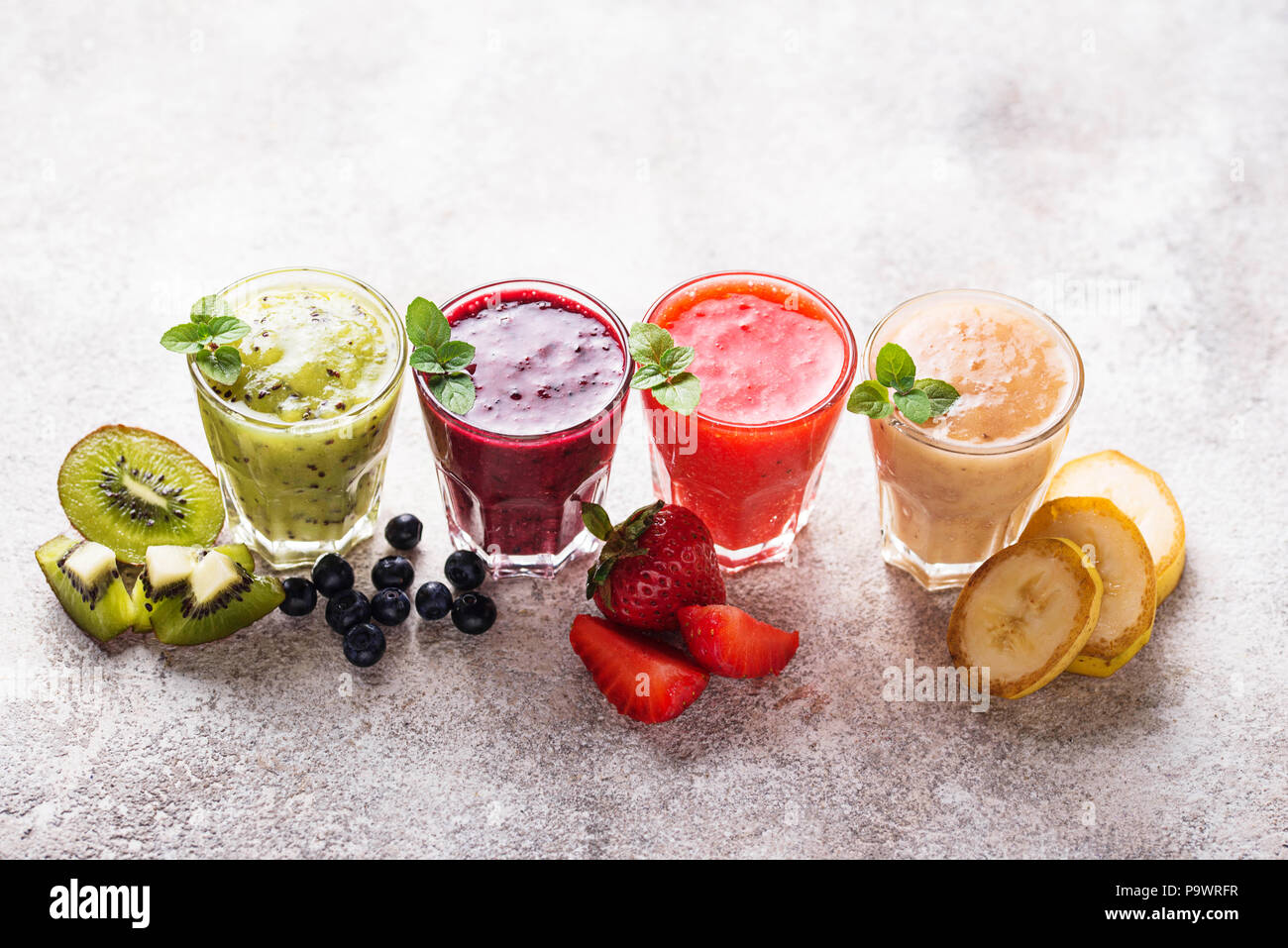 Assortment of various healthy smoothies Stock Photo - Alamy