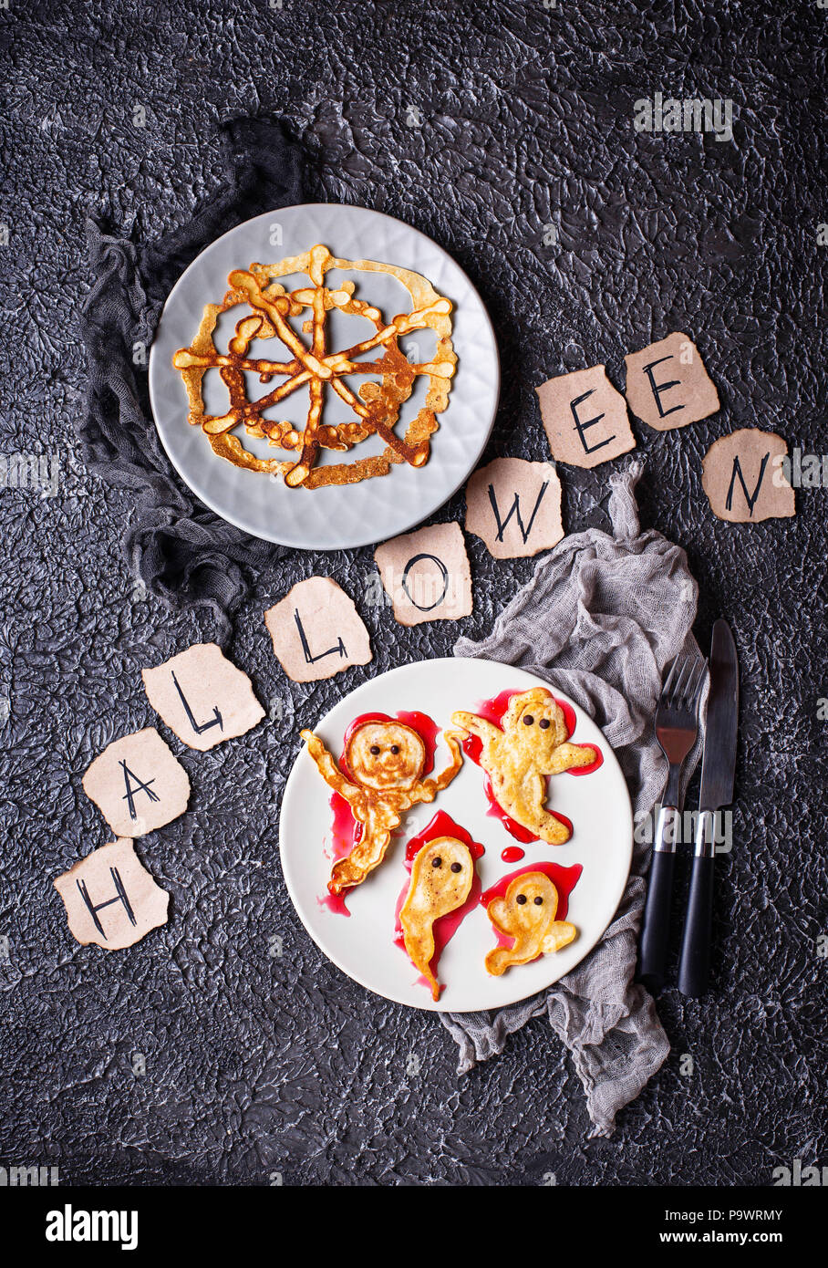 Halloween creative treat ghost pancakes Stock Photo - Alamy