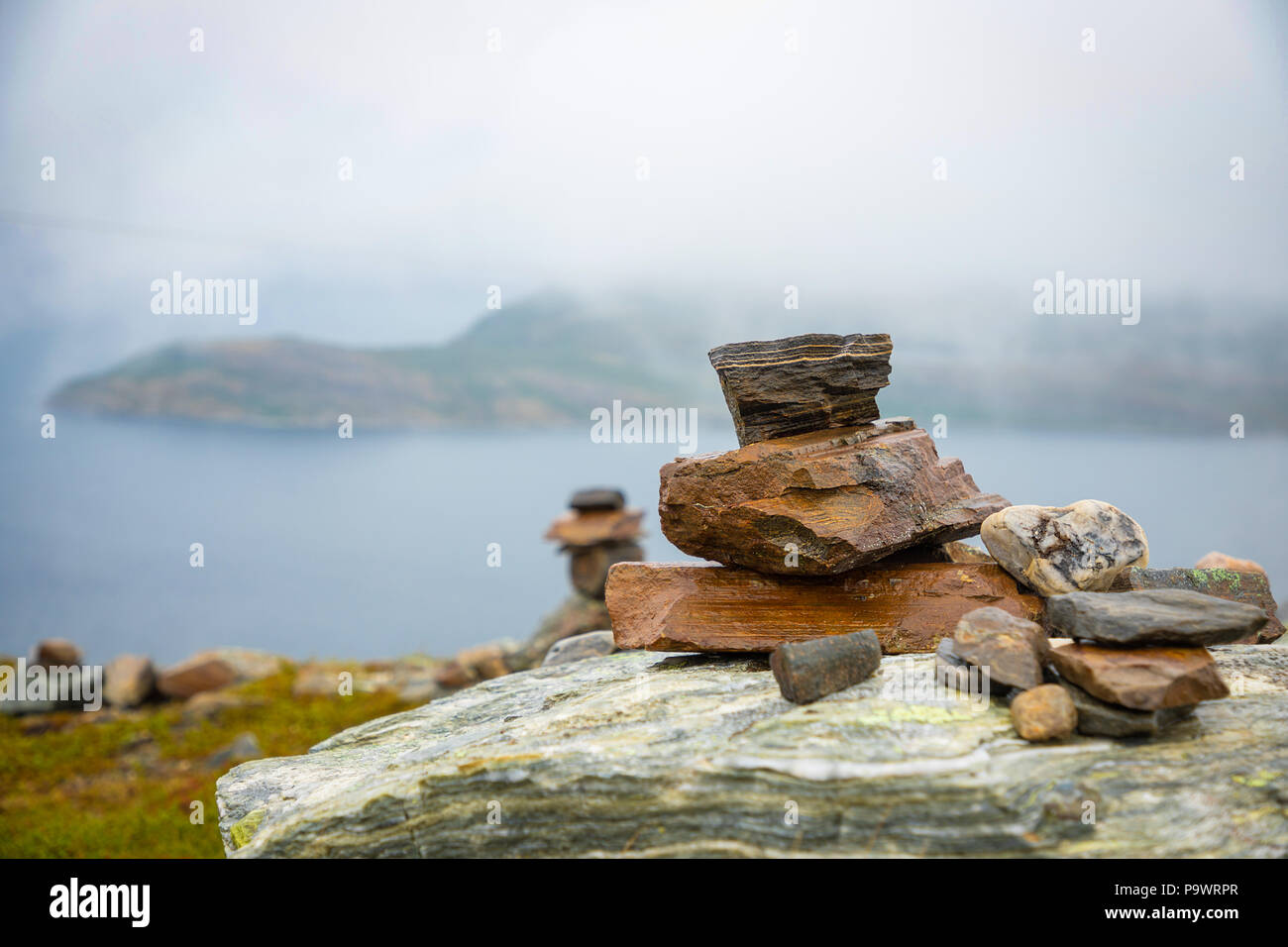 Pyramid Of Rocks Stones on mountain background, Norway Stock Photo - Alamy