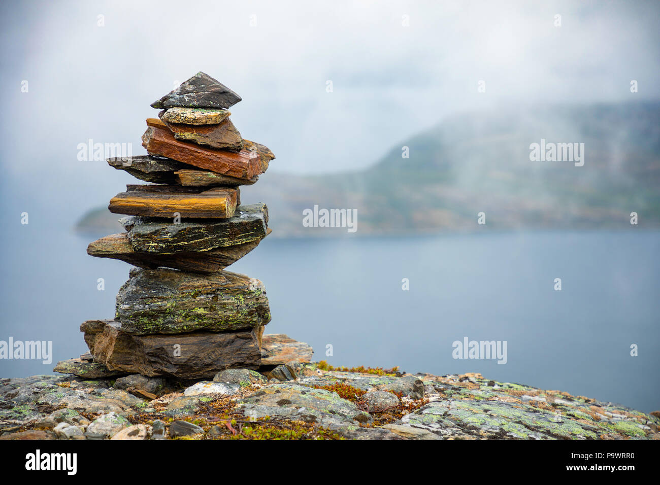 Pyramid Of Rocks Stones on mountain background, Norway Stock Photo - Alamy